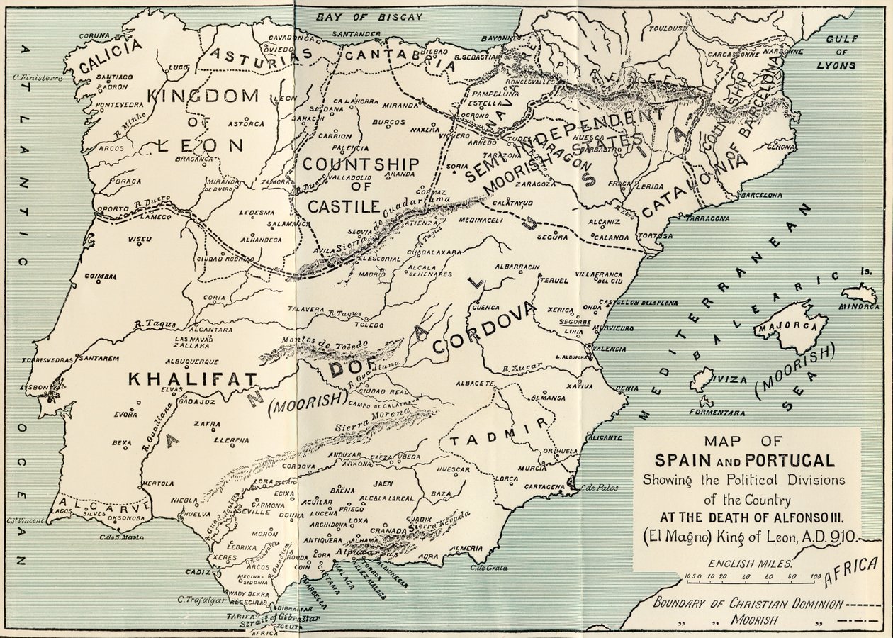 Map of Spain and Portugal showing the political divisions in the ...