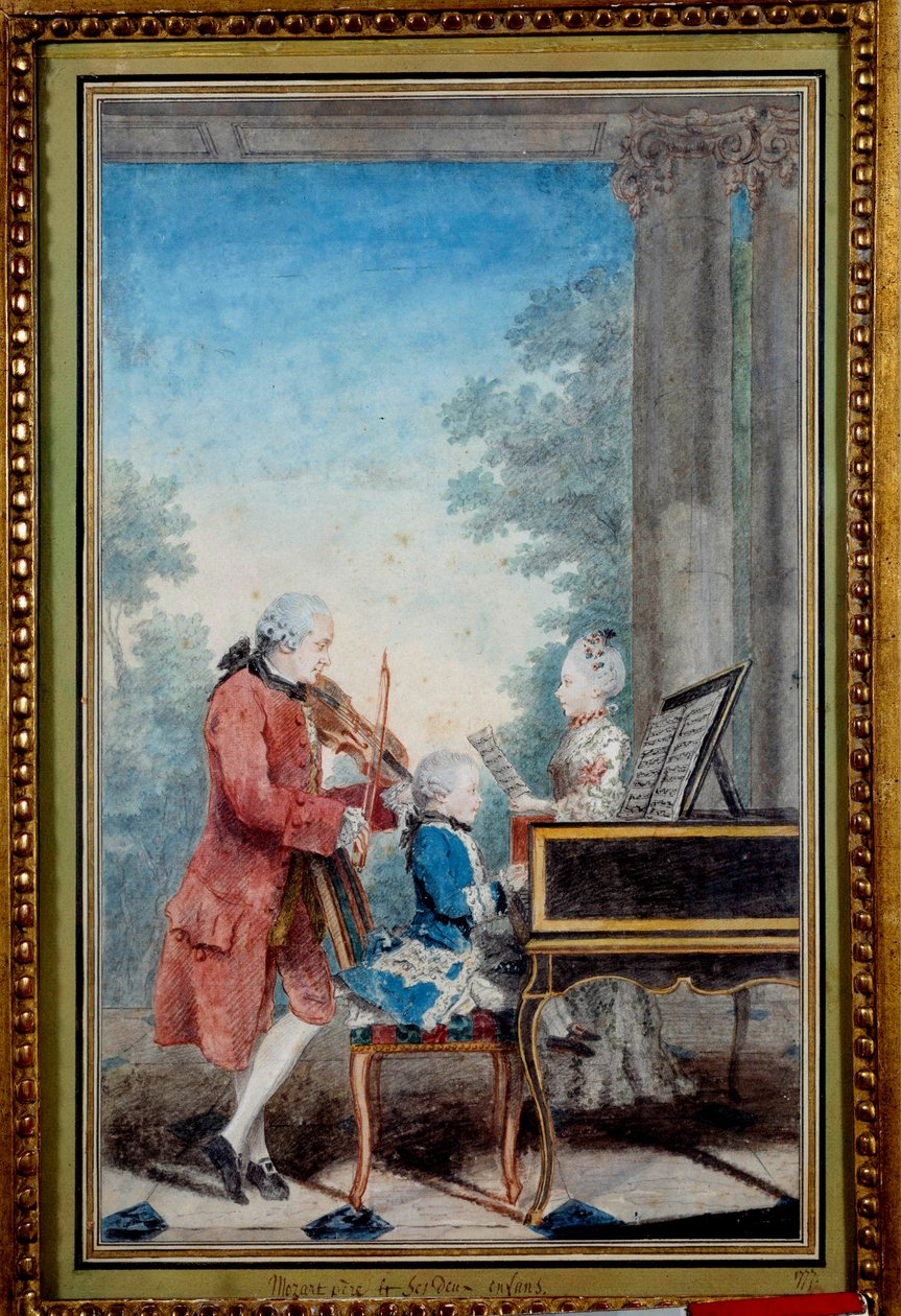 Wolfgang Amadeus Mozart as a child playing piano with his father and sister