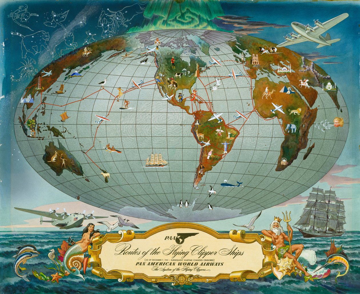 Manuscript Map of the World, Pan American World Airways, c.1942