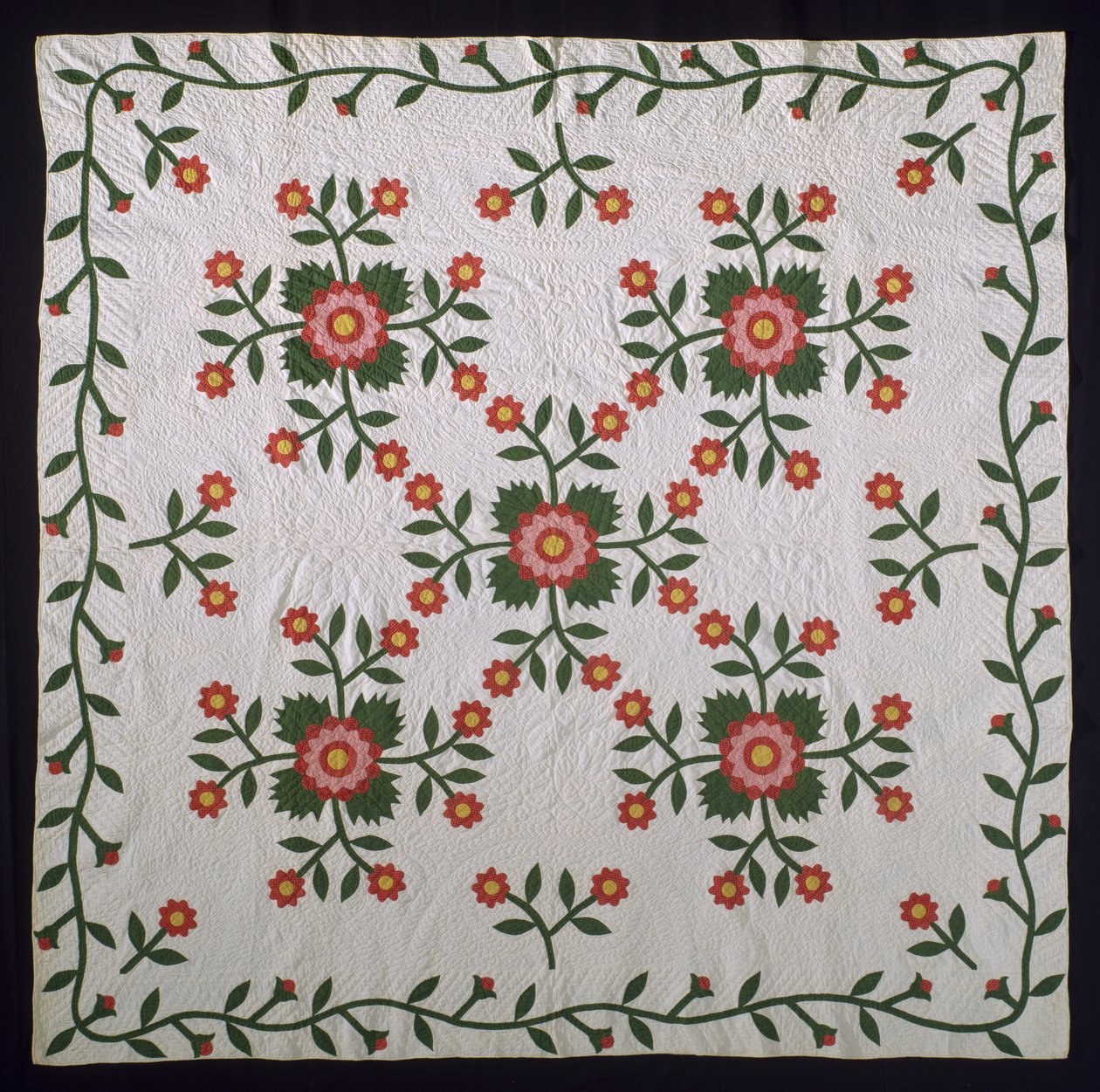 Whig Rose surface applique quilt by American School
