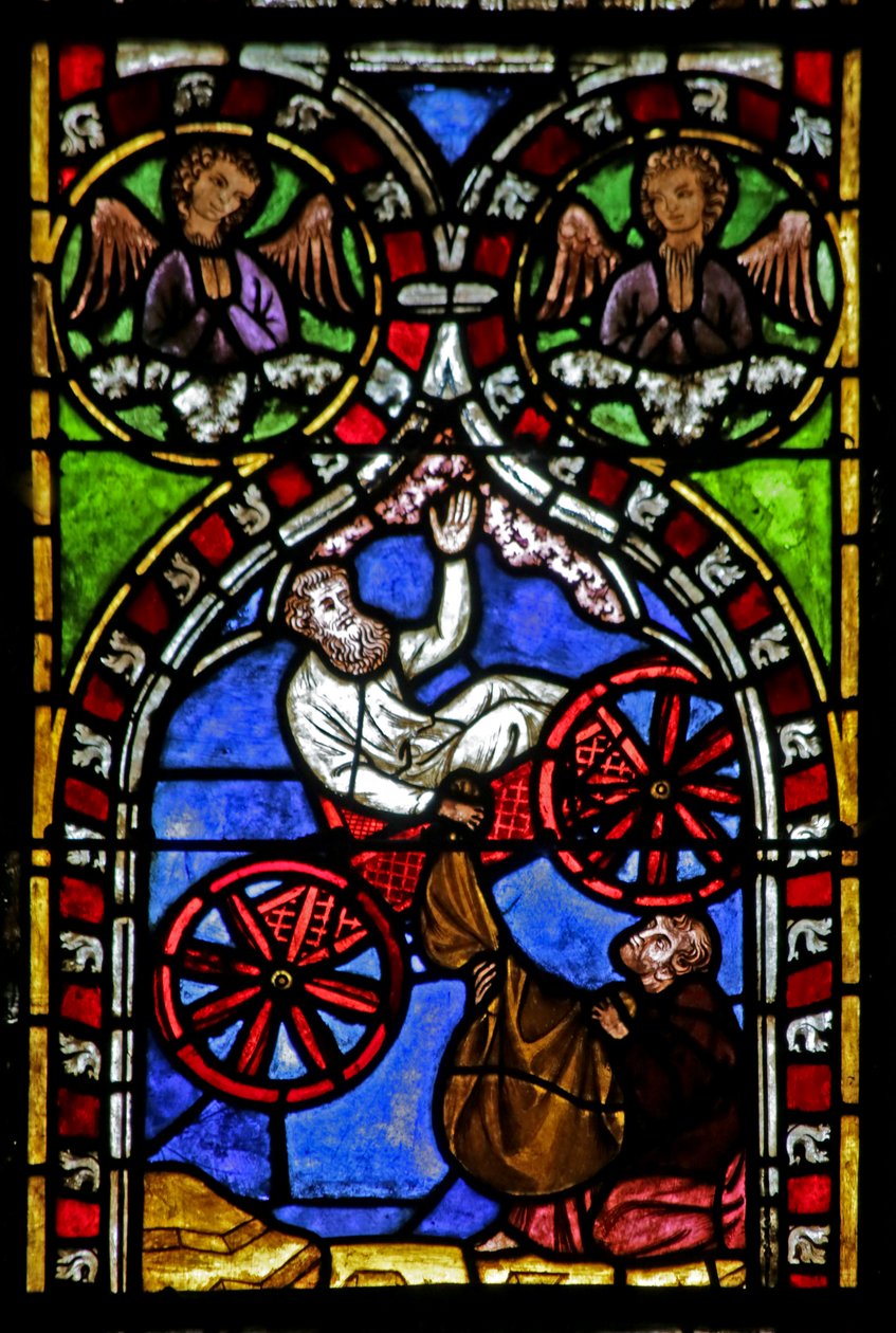 Window depicting Elijah ascending to heaven by French School