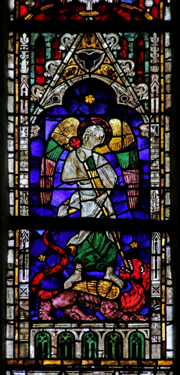 Window depicting Saint Michael in a Canopy and plinth setting