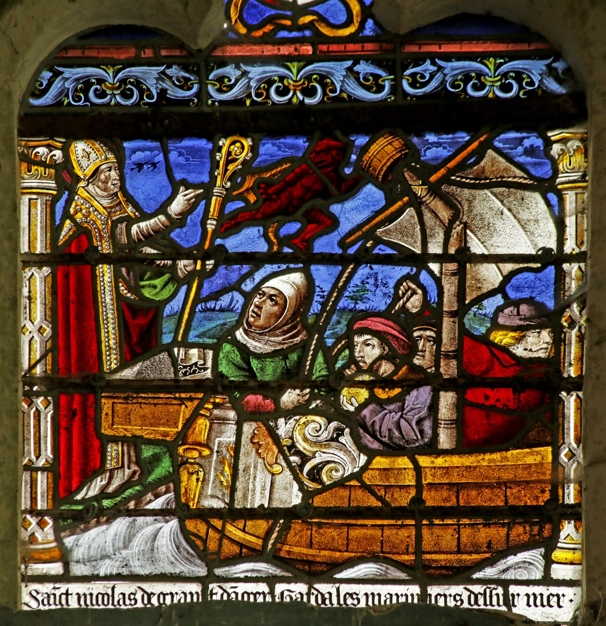 Window depicting Saint Nicholas saving a boat in distress