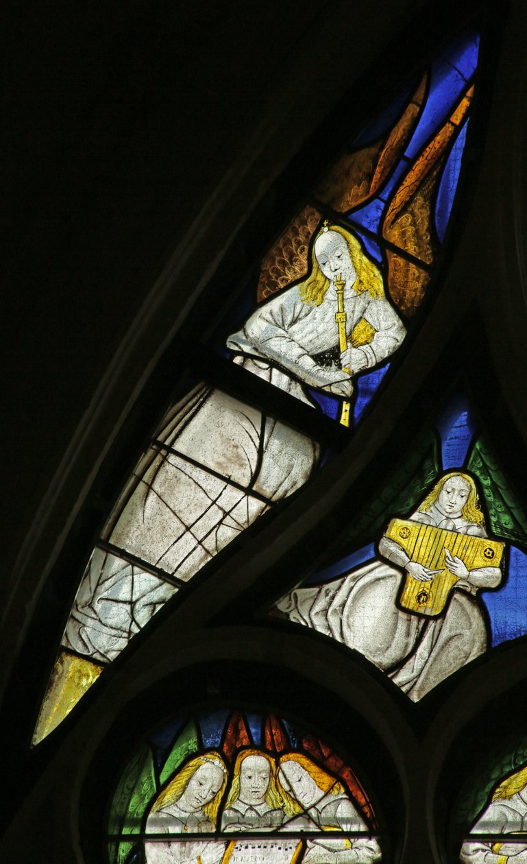 Window depicting musical angels by French School