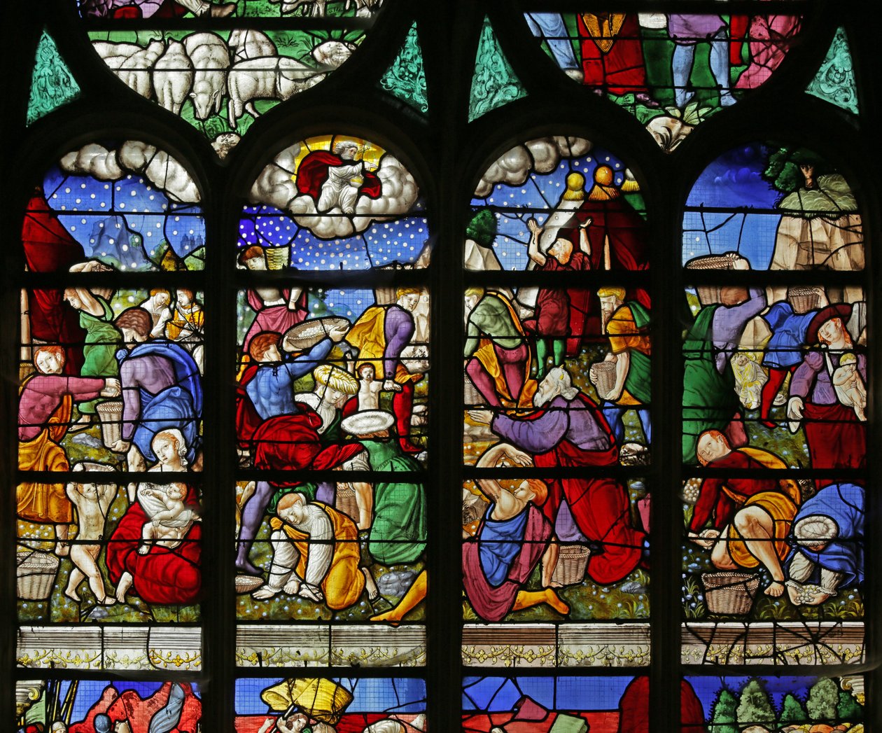Window depicting the Israelites collecting manna in the desert