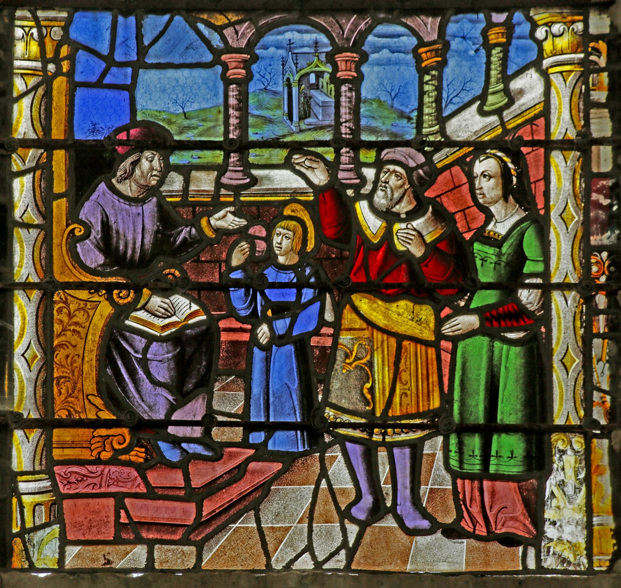 Window depicting the Parents of Saint Nicholas delivering the Saint to ...
