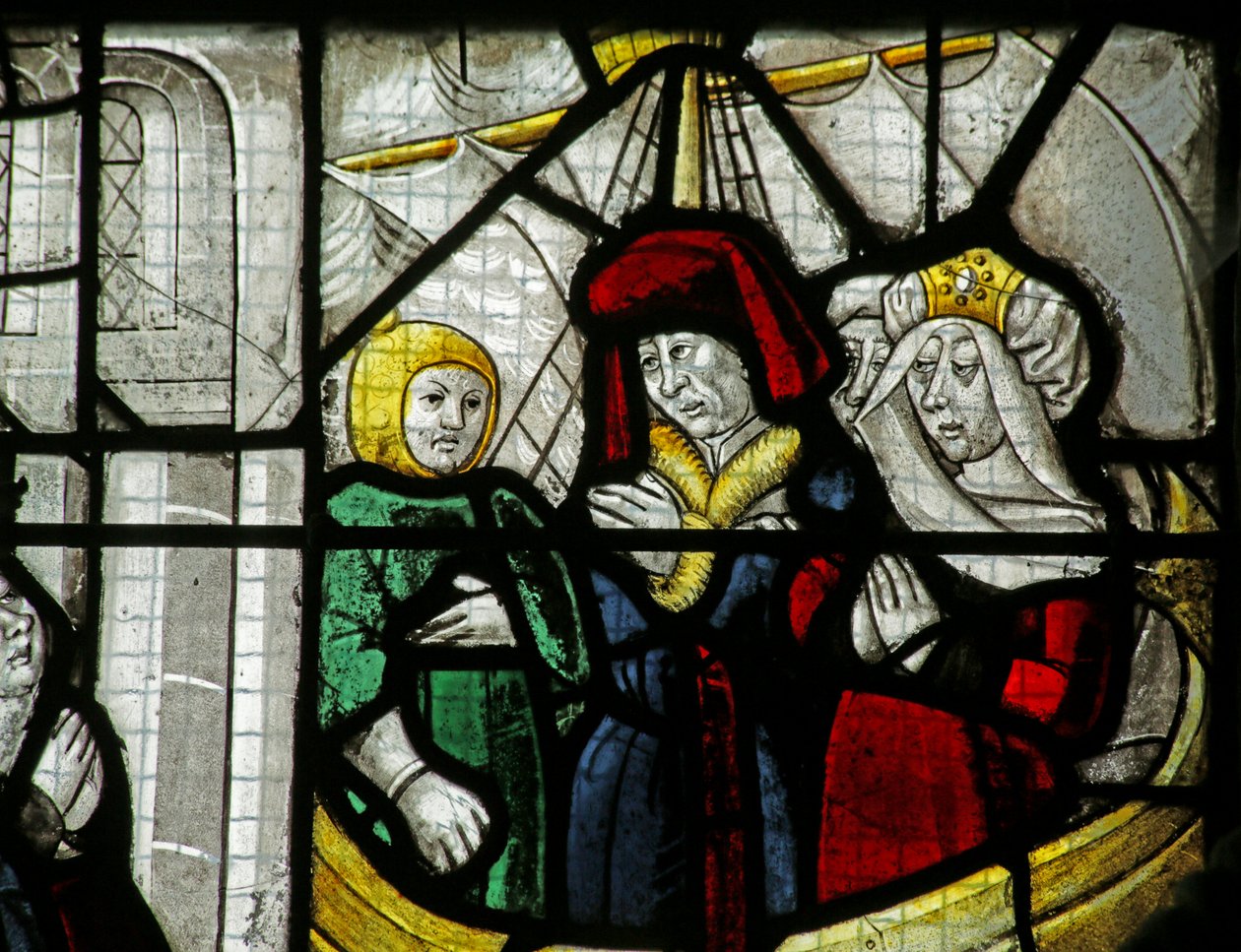 Window depicting travellers on a ship, from a miracle of St Nicholas
