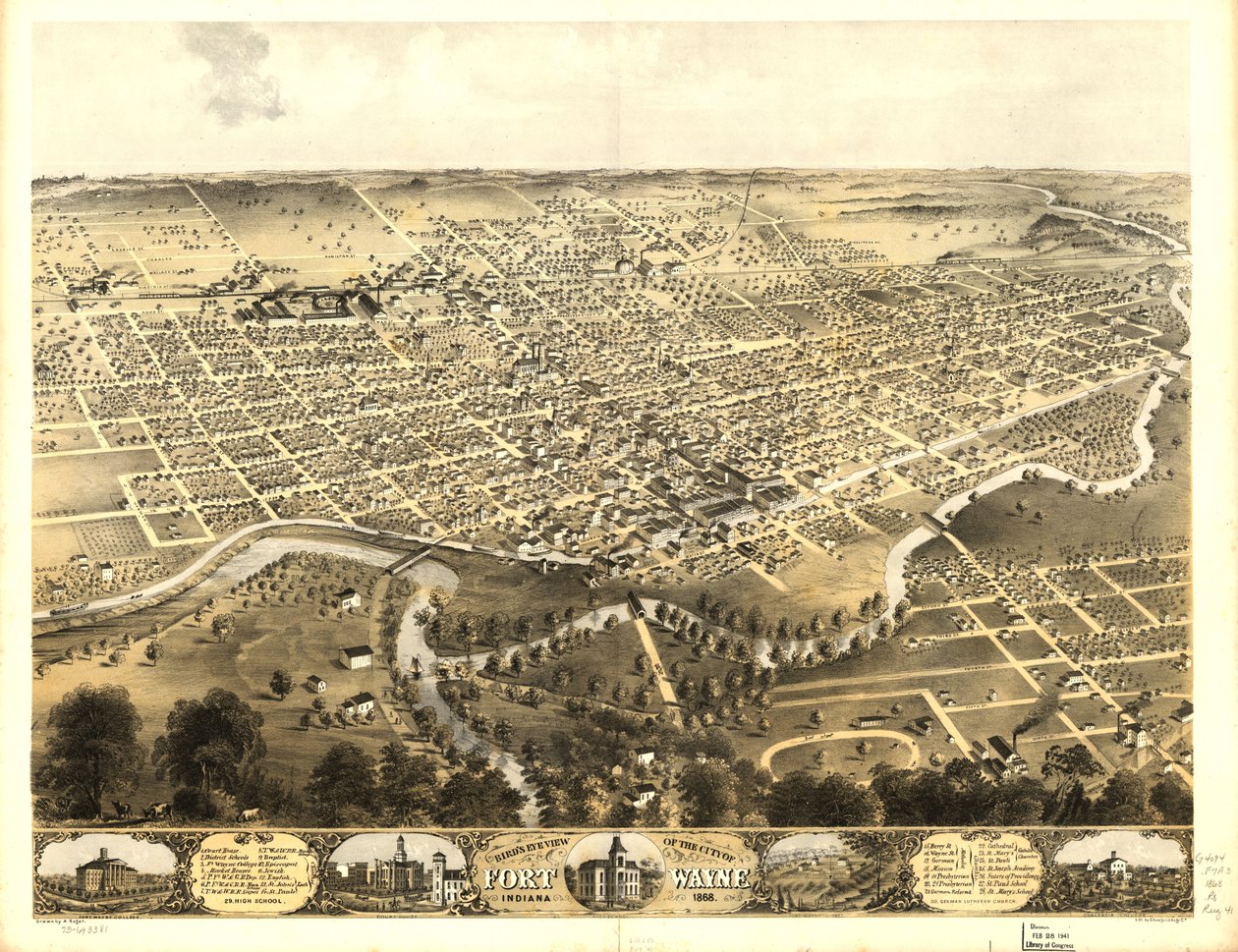Bird's Eye View of the City of Fort Wayne, Indiana 1868