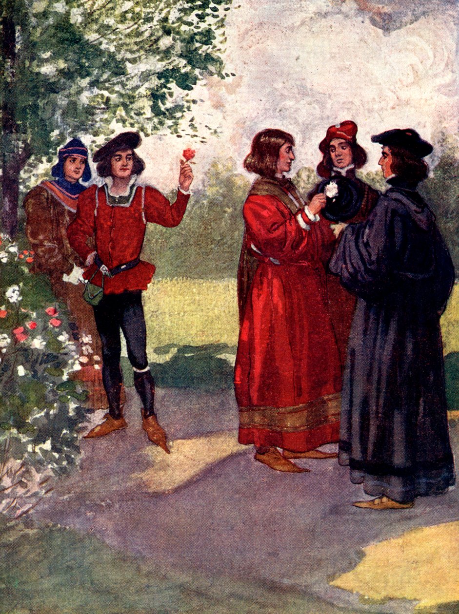 The nobles plucked red or white roses and put them in their caps