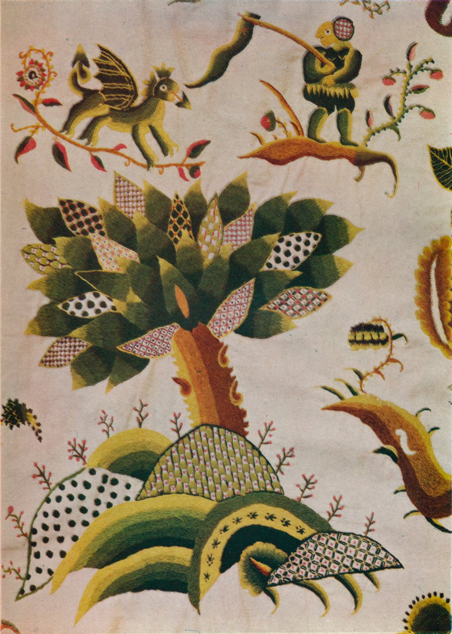 Detail of English Crewel Work Bed-Curtain by Abigail Pett