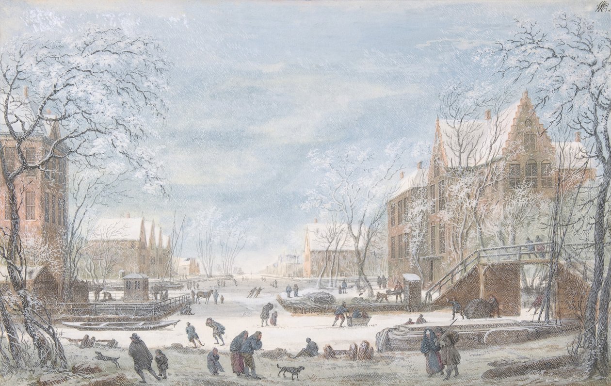 Snow Falling on a Dutch Town by Abraham Rademaker