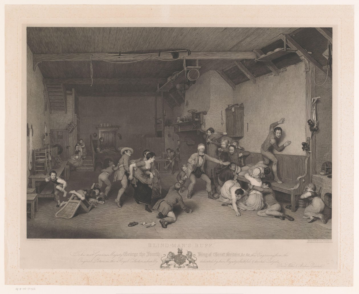 Blind Man's Buff in an Interior with Fireplace