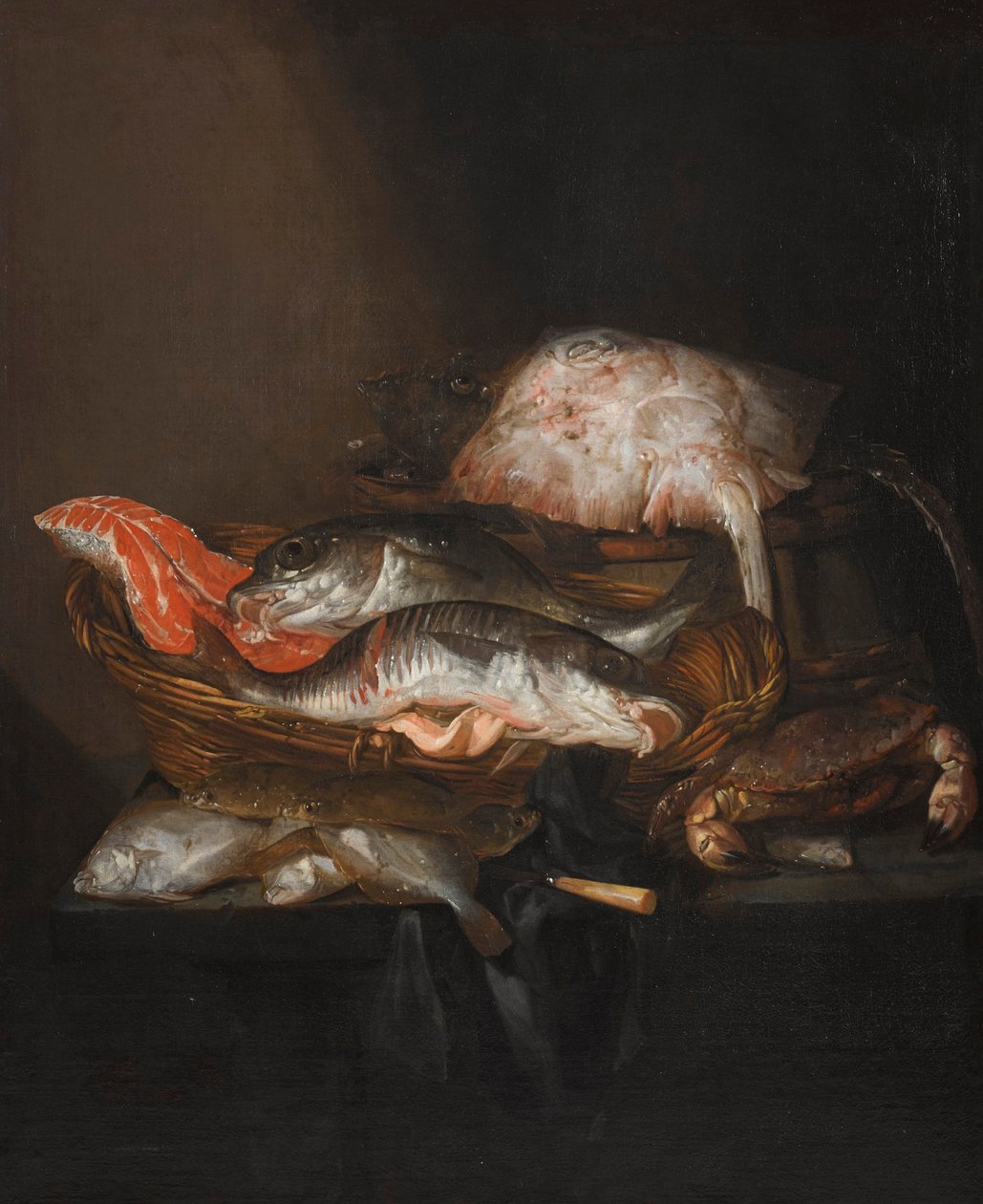 Still Life with a Ray on a Barrel, a Salmon Steak, a Pike Perch and a ...