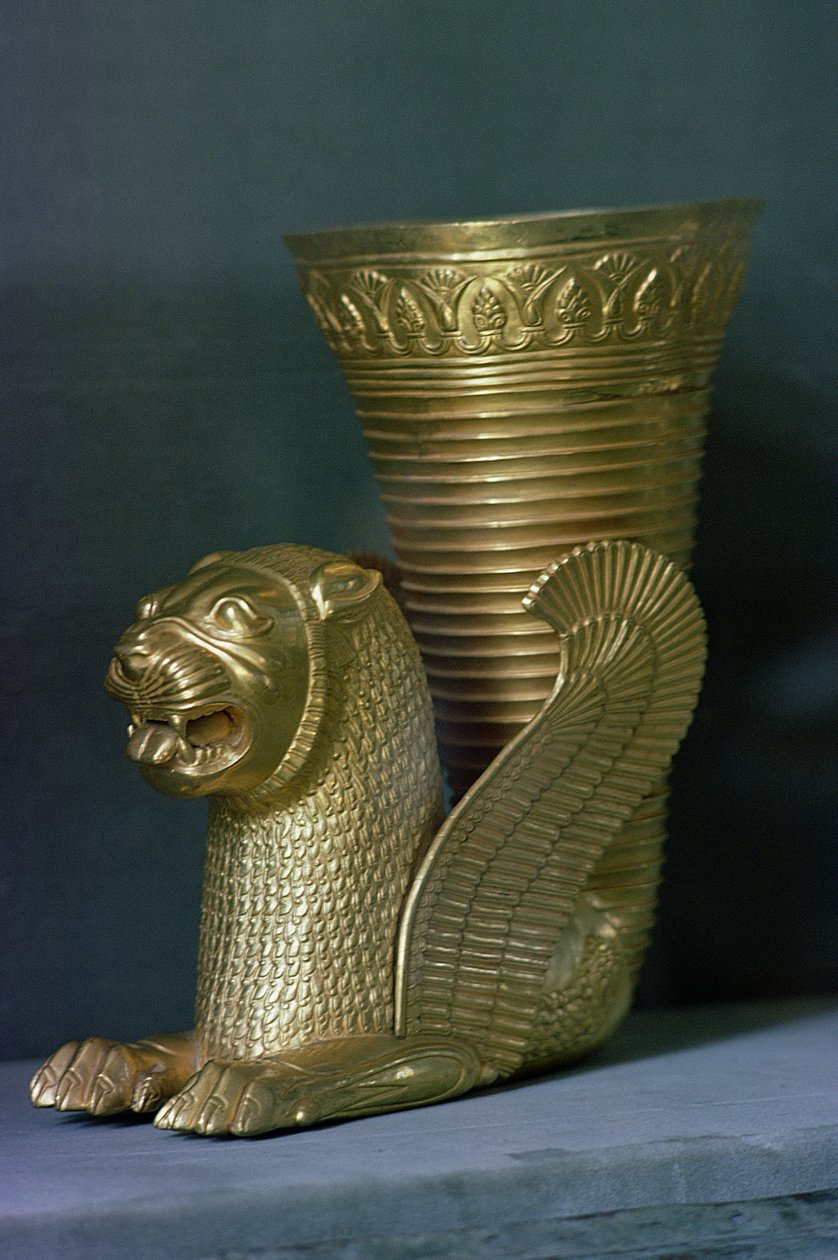 Rhyton in the shape of a seated lion-monster, from Hamadan, Iran