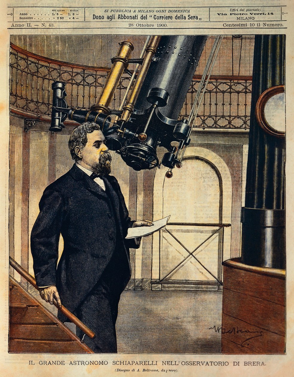The astronomer Schiaparelli in the Brera observatory, illustration by ...