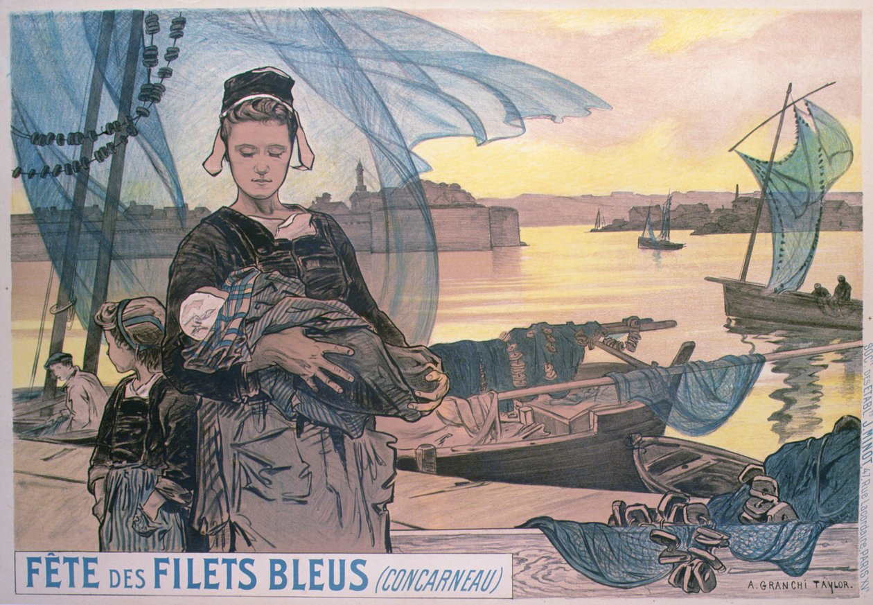 Poster depicting the Festival of Blue Fishing Nets, Concarneau, Brittany
