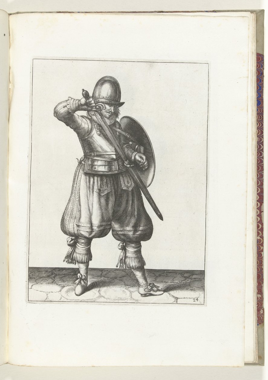 The exercise with shield and spear: the soldier puts his rapier back in ...