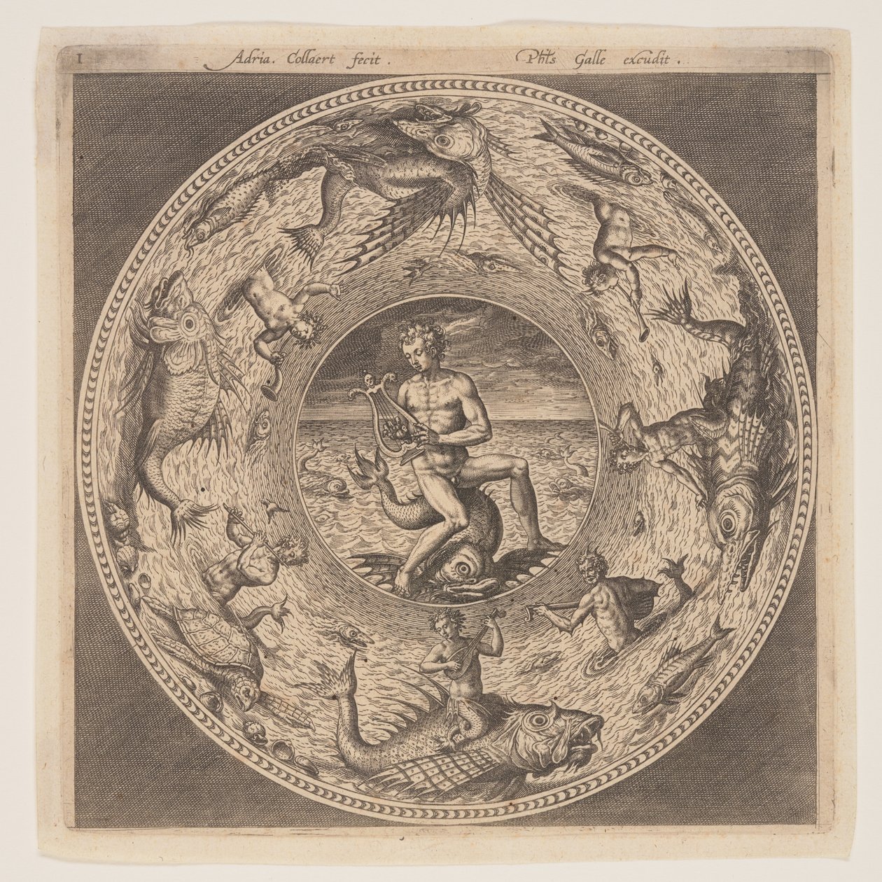 Arion on a Dolphin surrounded by a Border decorated with Sea Creatures ...