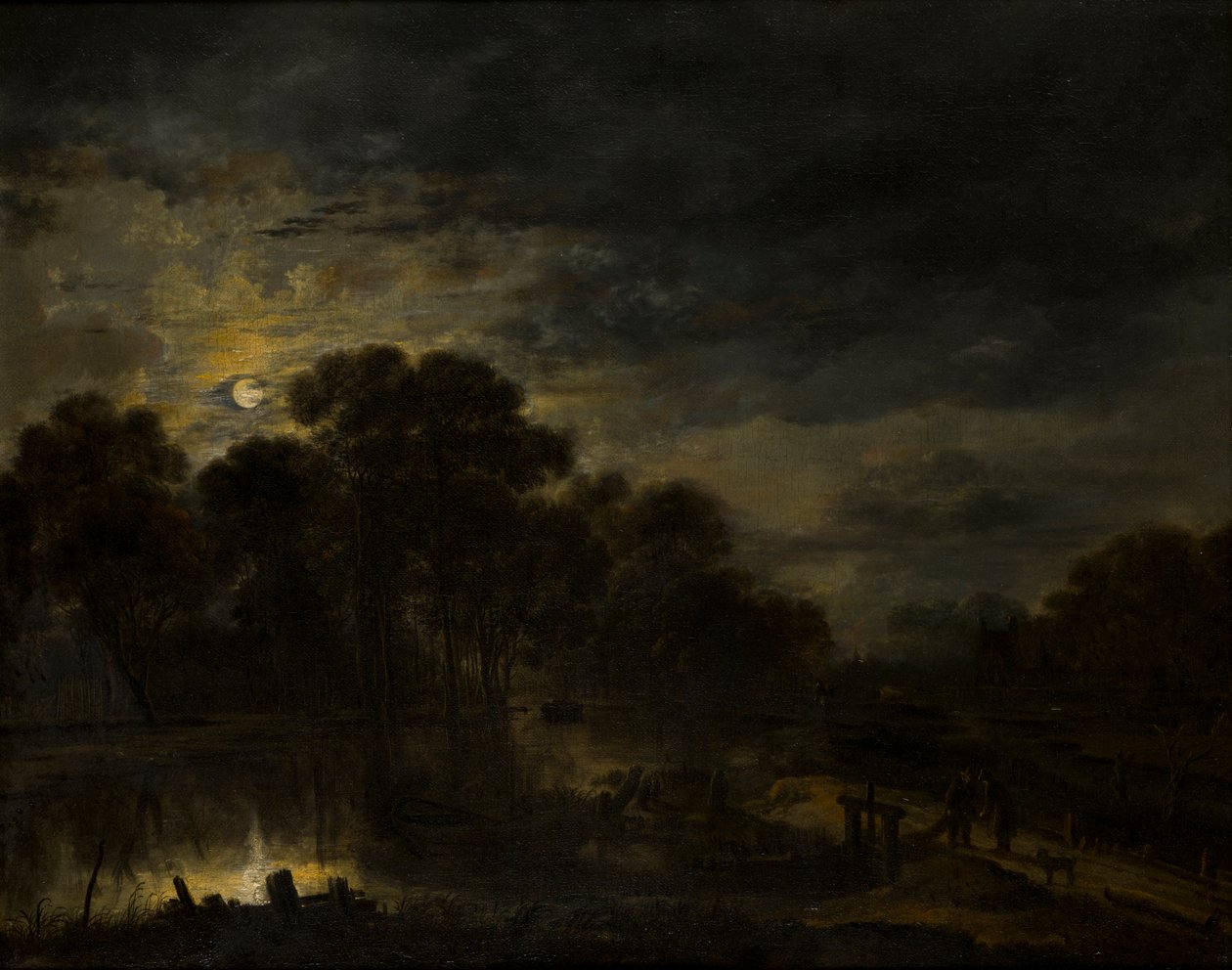 River landscape by Moonlight by Aert van der Neer