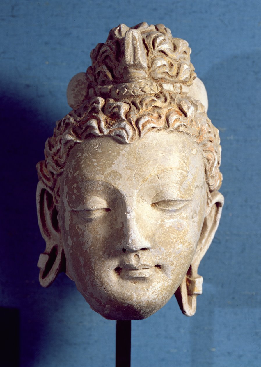 Head of a Smiling Buddha, Greco-Buddhist style, from Hadda