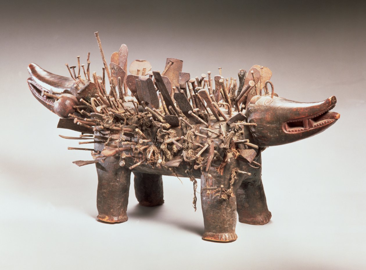 Kongo nkisi nkondi in the form of a two-headed dog, Kozo, from Cabinda