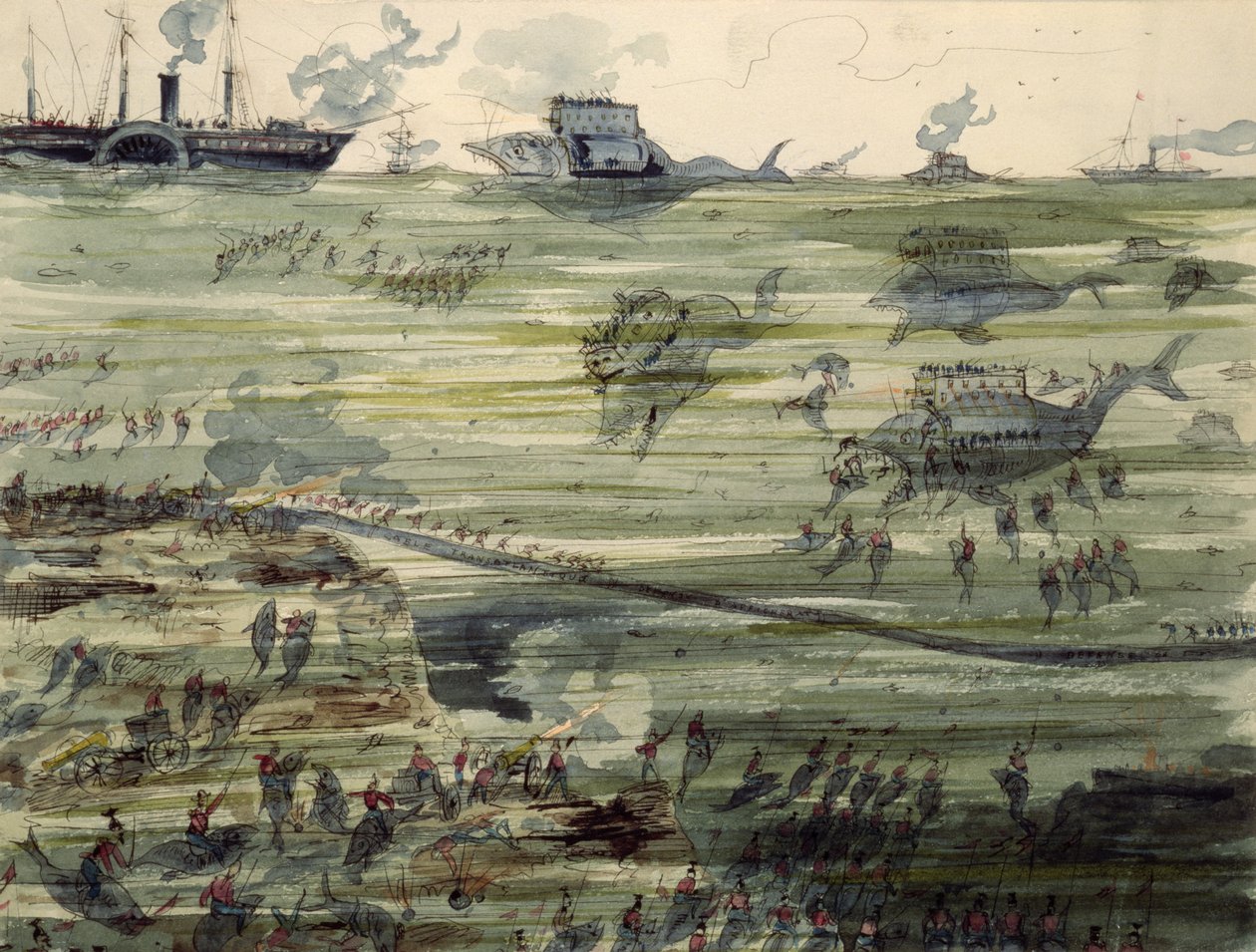 Great Submarine Battle, late 19th century by Albert Robida