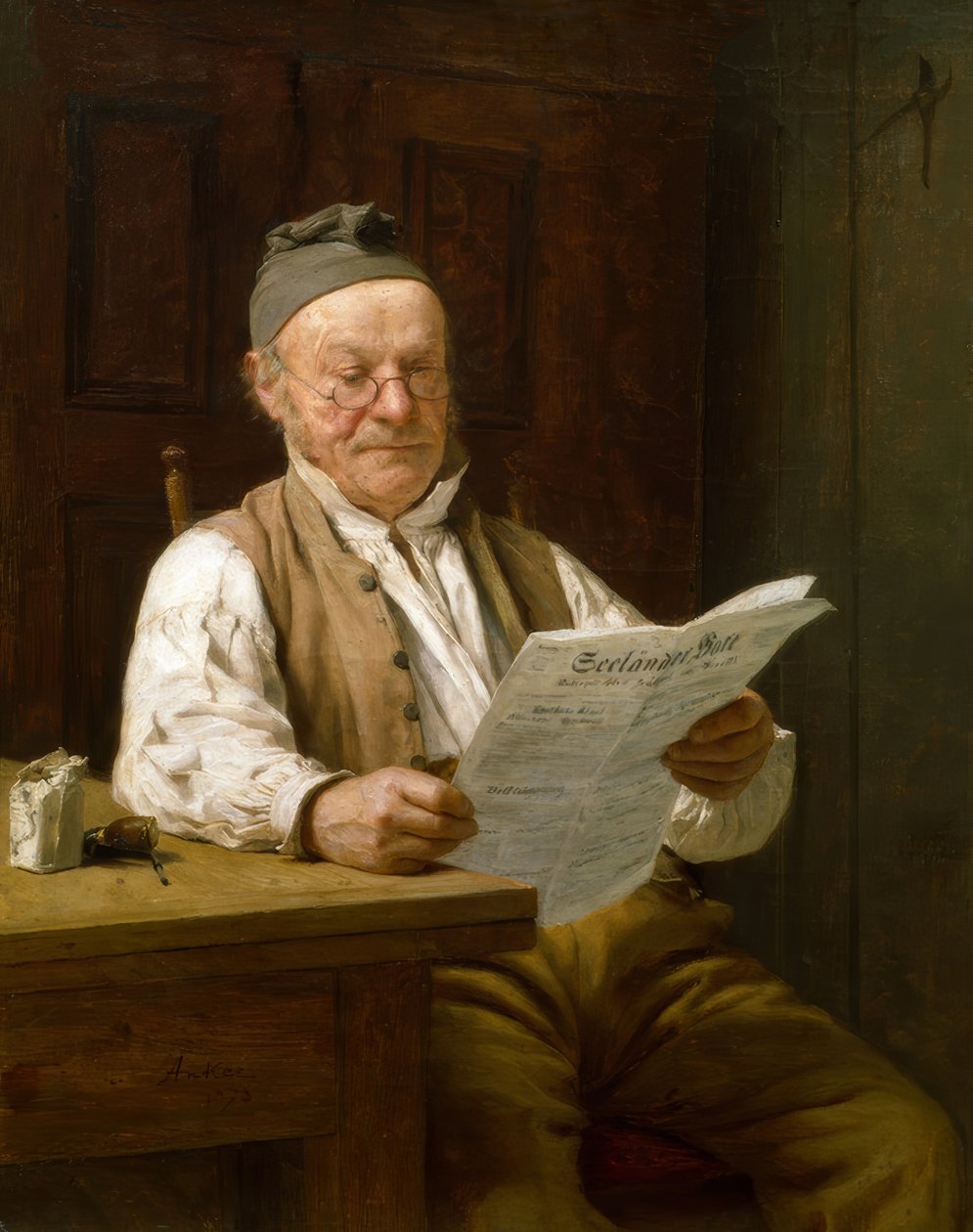 Bernese Farmer Reading His Newspaper by Albert Anker