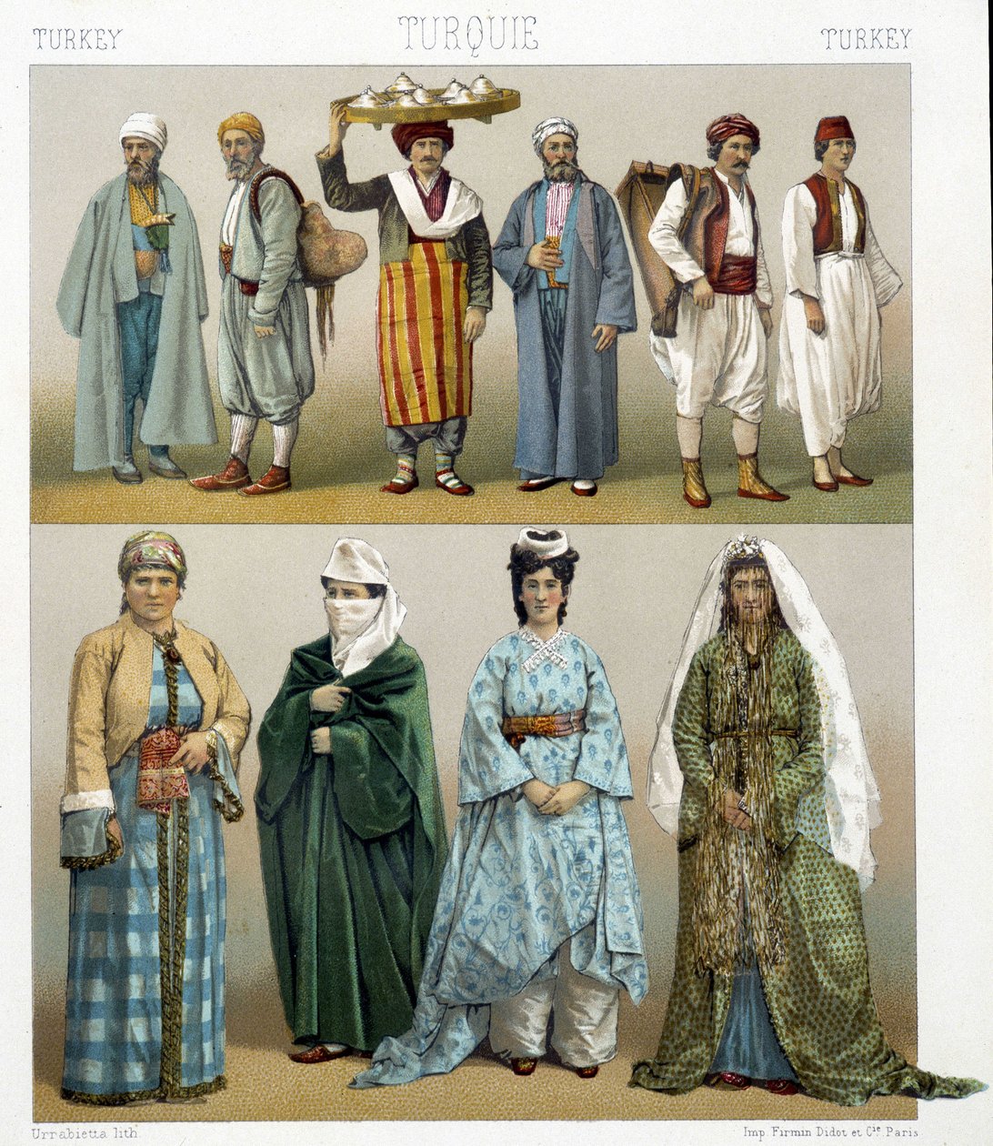 19th century Turkish costumes. Illustration in 'Le costume historique ...