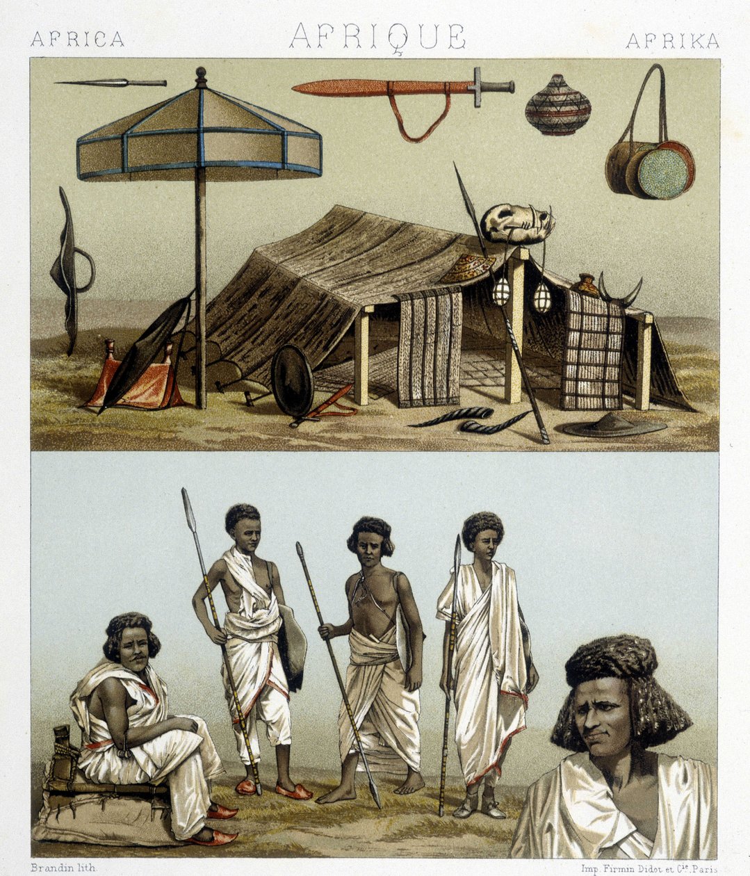 Camp and traditional clothing from Nubia. Illustration in 'Le costume ...
