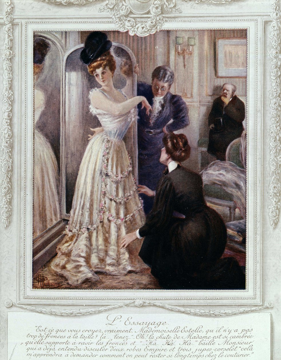 Fitting scene at the couturier, by Albert Guillaume (1873-1942), ca. 1895