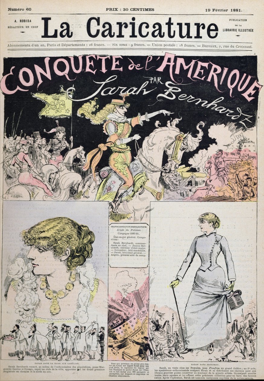 'The Conquest of America by Sarah Bernhardt', cartoon from 'La ...