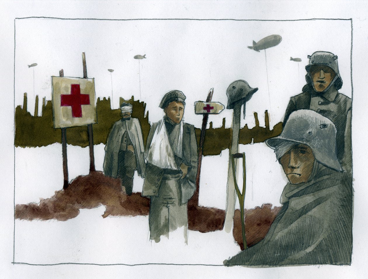 First World War: Wounded soldiers at the Red Cross rescue post - 1914-1918