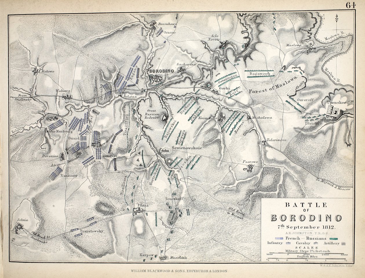 Map of the Battle of Borodino, Published by William Blackwood and Sons ...