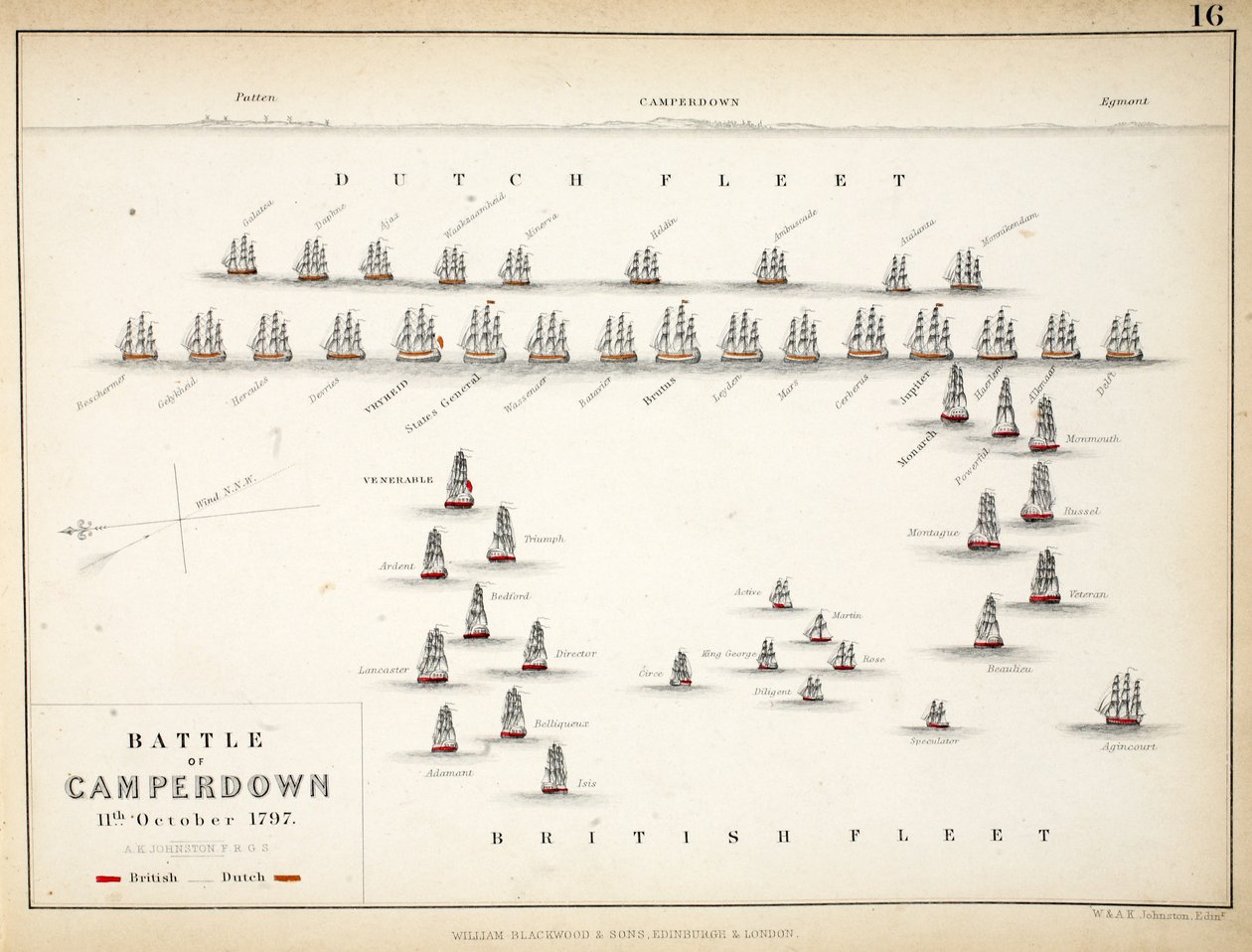 Map of the Battle of Camperdown, published by William Blackwood and ...