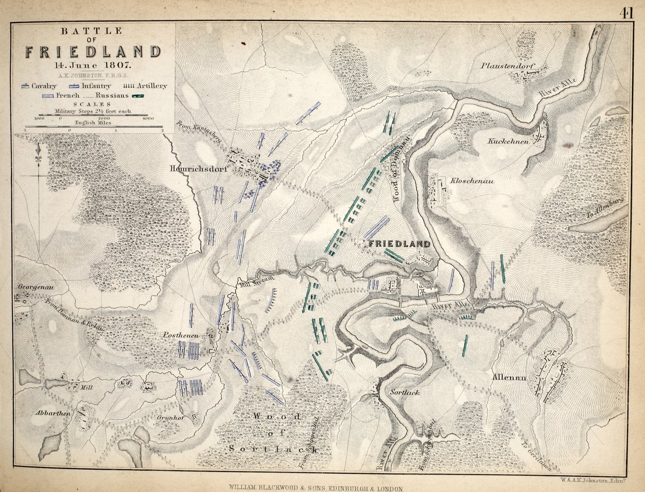 Map of the Battle of Friedland, Published by William Blackwood and Sons ...