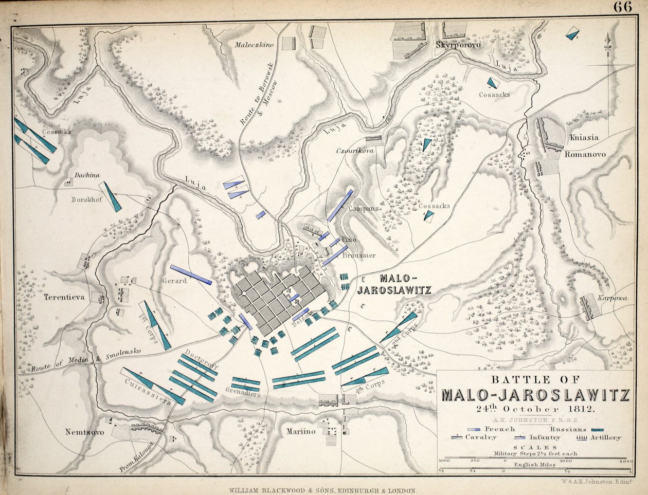 Map of the Battle of Malo-Jaroslawitz, published by William Blackwood ...