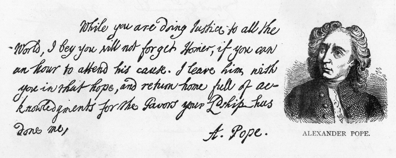 Handwriting and signature of Alexander Pope from a letter to Lord ...