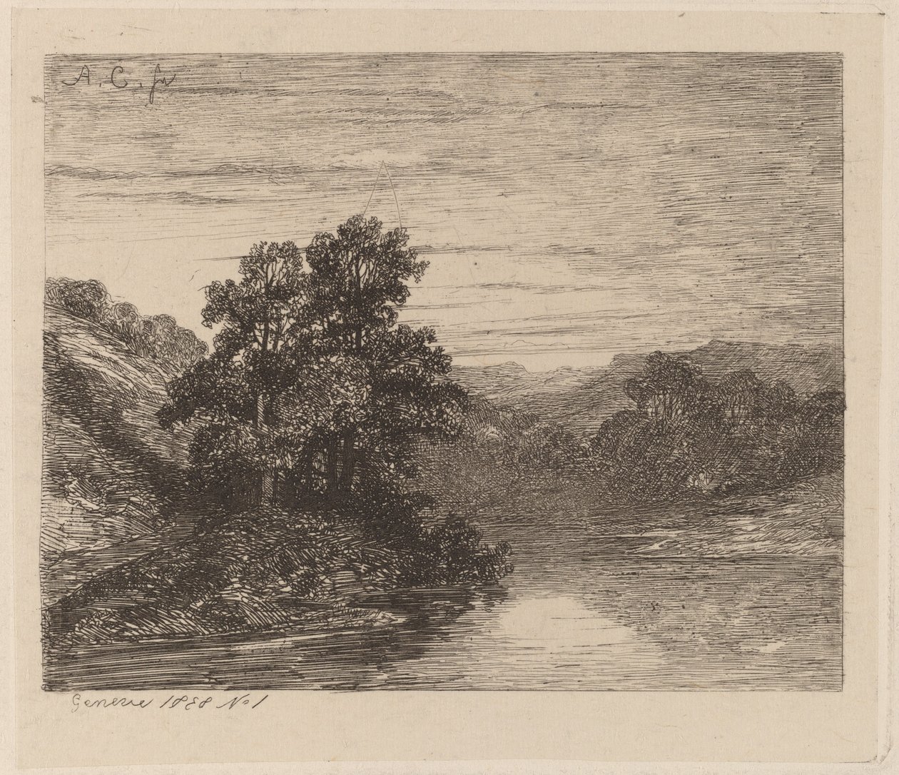 Trees by a River by Alexandre Calame: Buy fine art print