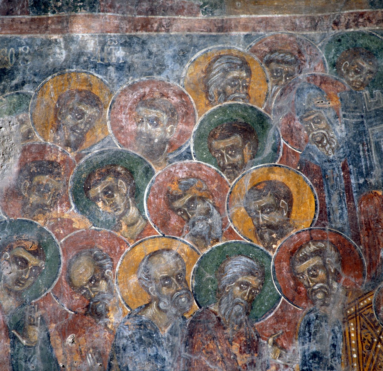 Group of saints, fresco in church in Anisaraki near Kandanos, Crete, Greece