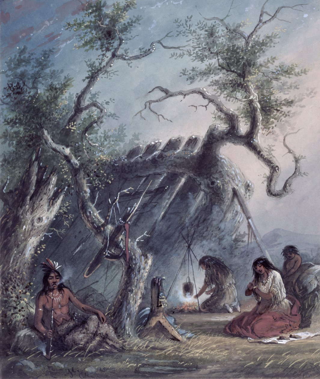 Indian Lodge, 1837 by Alfred Jacob Miller: Fine art print