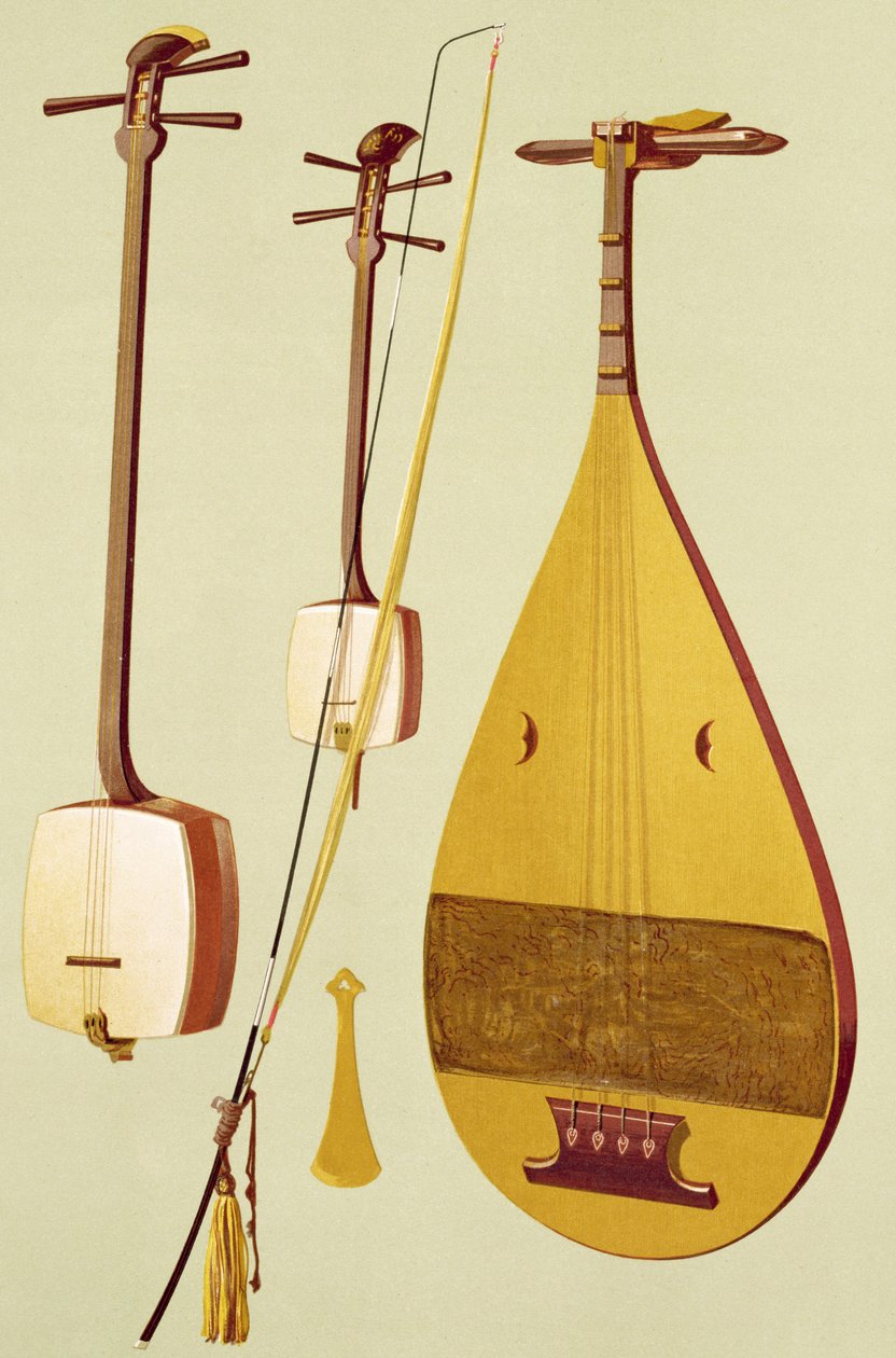 A shamisen, a kokyu and a biwa, Japanese, from 'Musical Instruments'