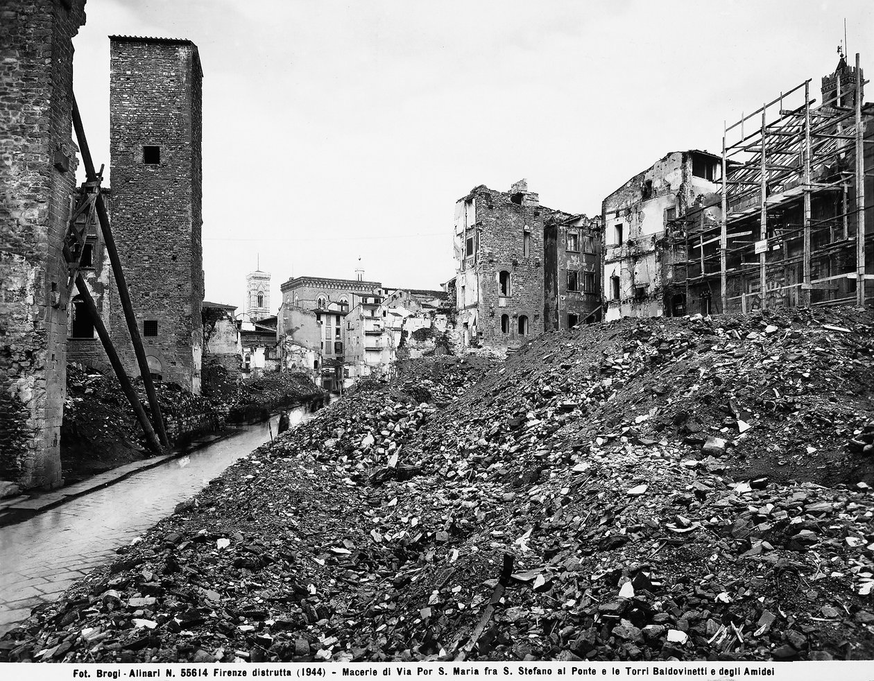 World War II: View of the rubble on Via Por Santa Maria between Santo ...