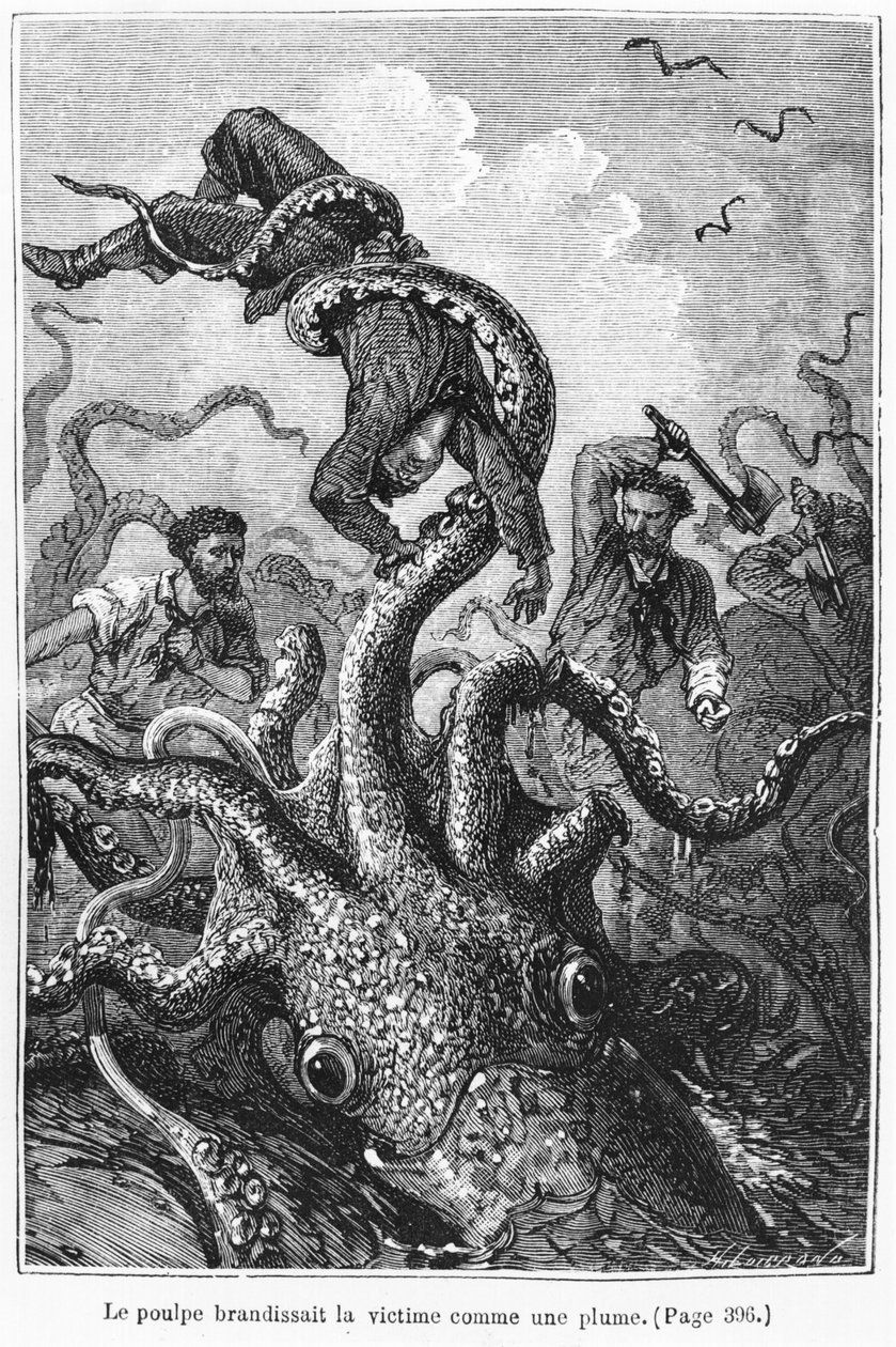 The Octopus Attacking the Nautilus, illustration from '20,000 Leagues ...