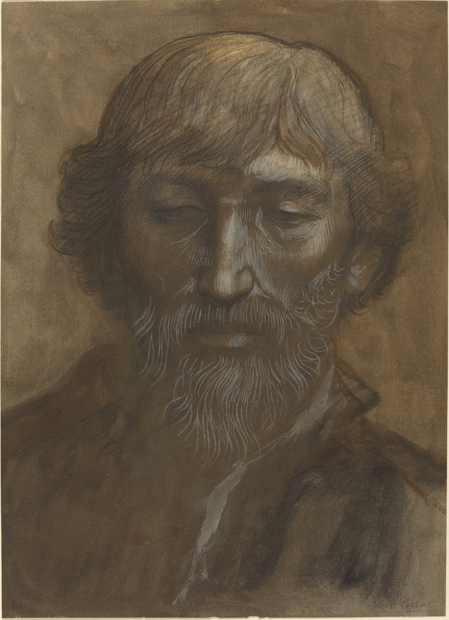 Head of a Man, Full Face by Alphonse Legros
