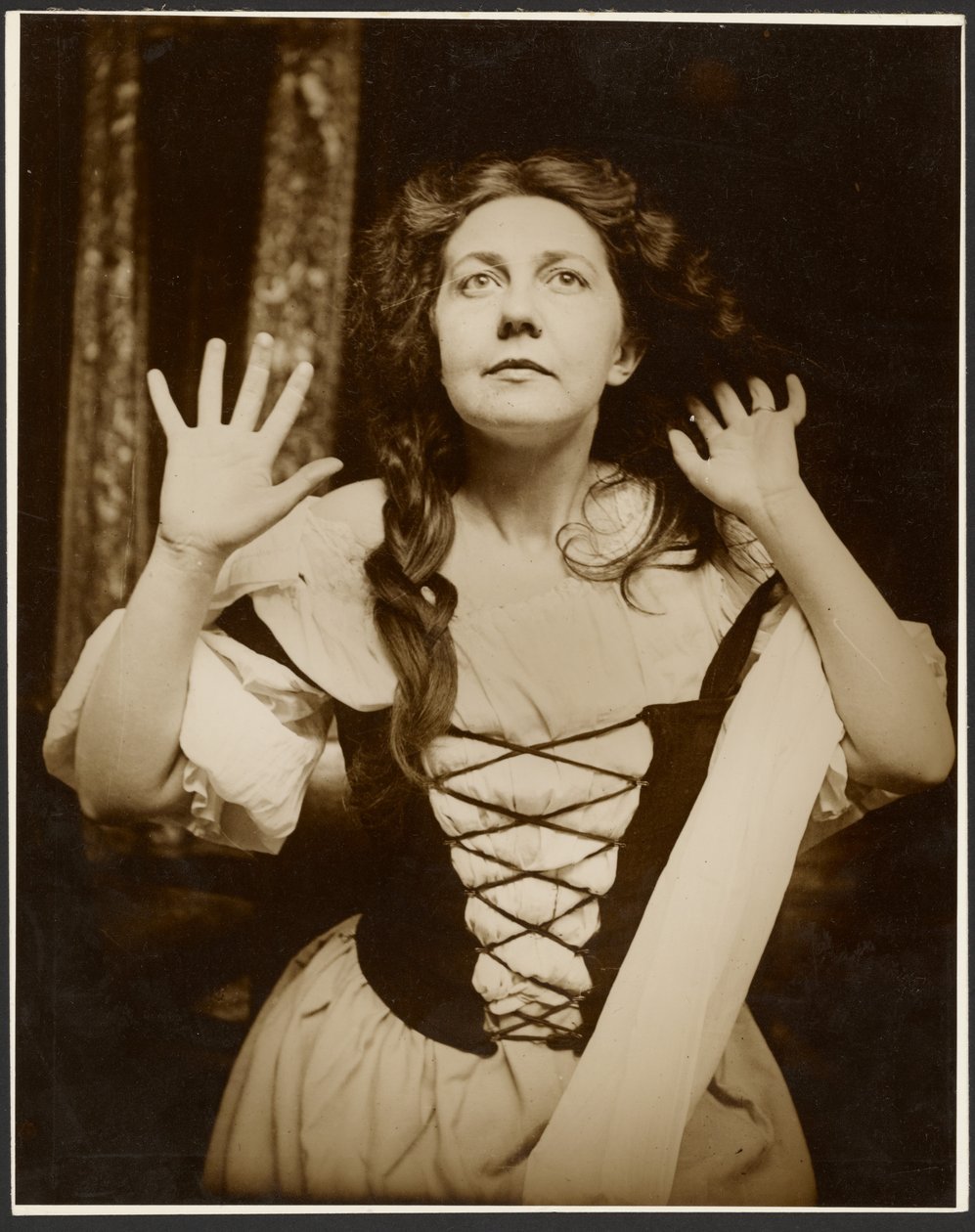 Female Model in Peasant Costume Posed Looking Up