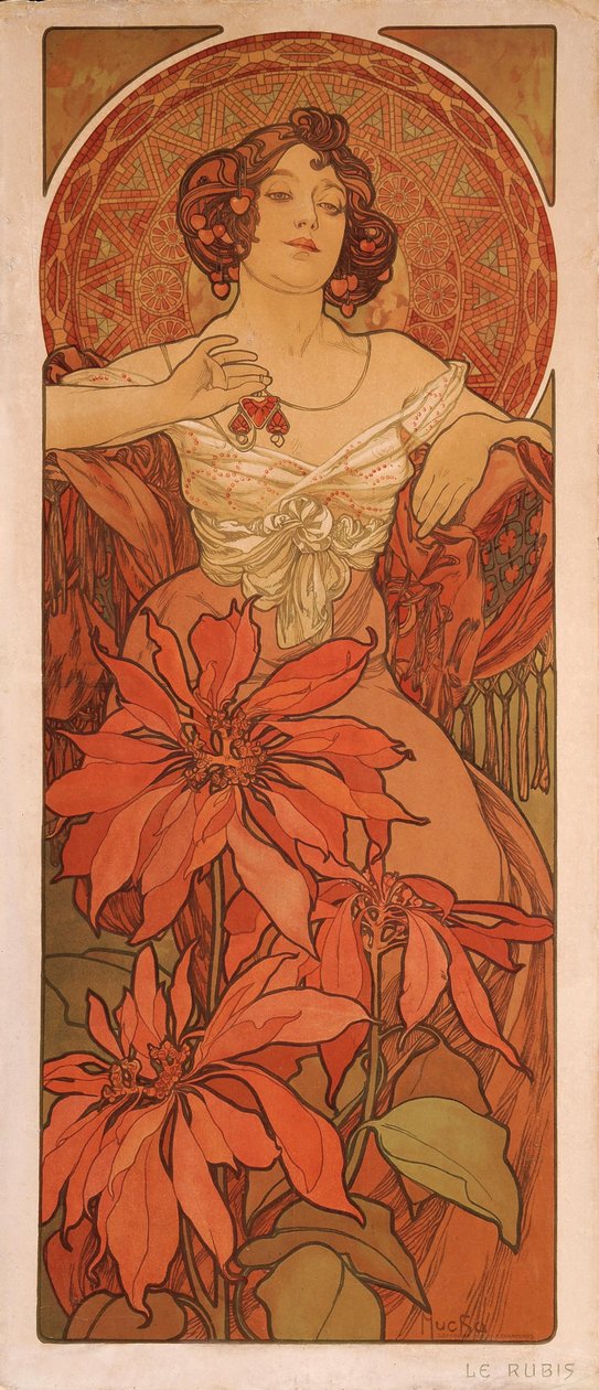 Ruby from the Series The Gems by Alphonse Mucha