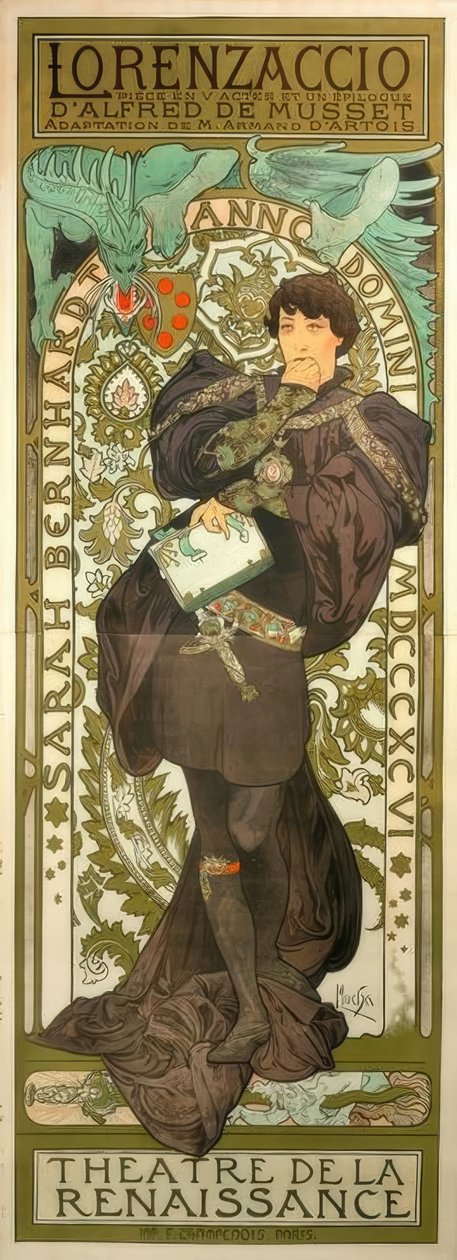 Sarah Bernhardt as Lorenzaccio by Alphonse Mucha