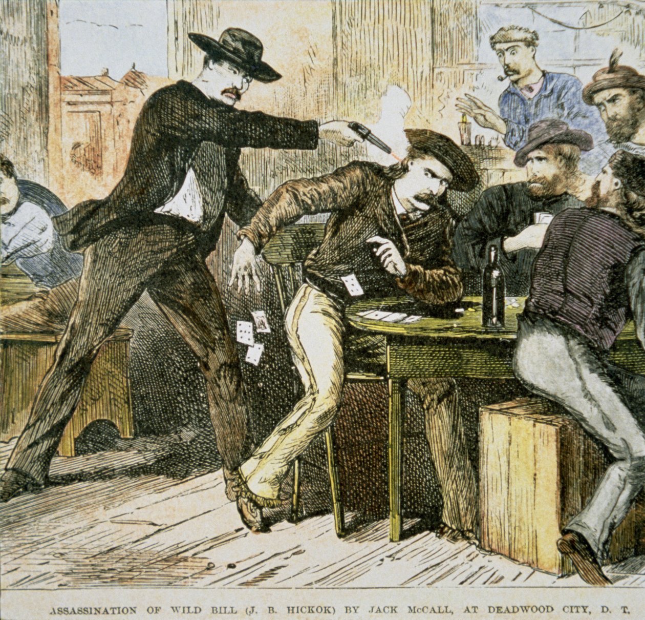 Assassination of 'Wild Bill' (W.B. Hickok) by Jack McCall at Deadwood ...