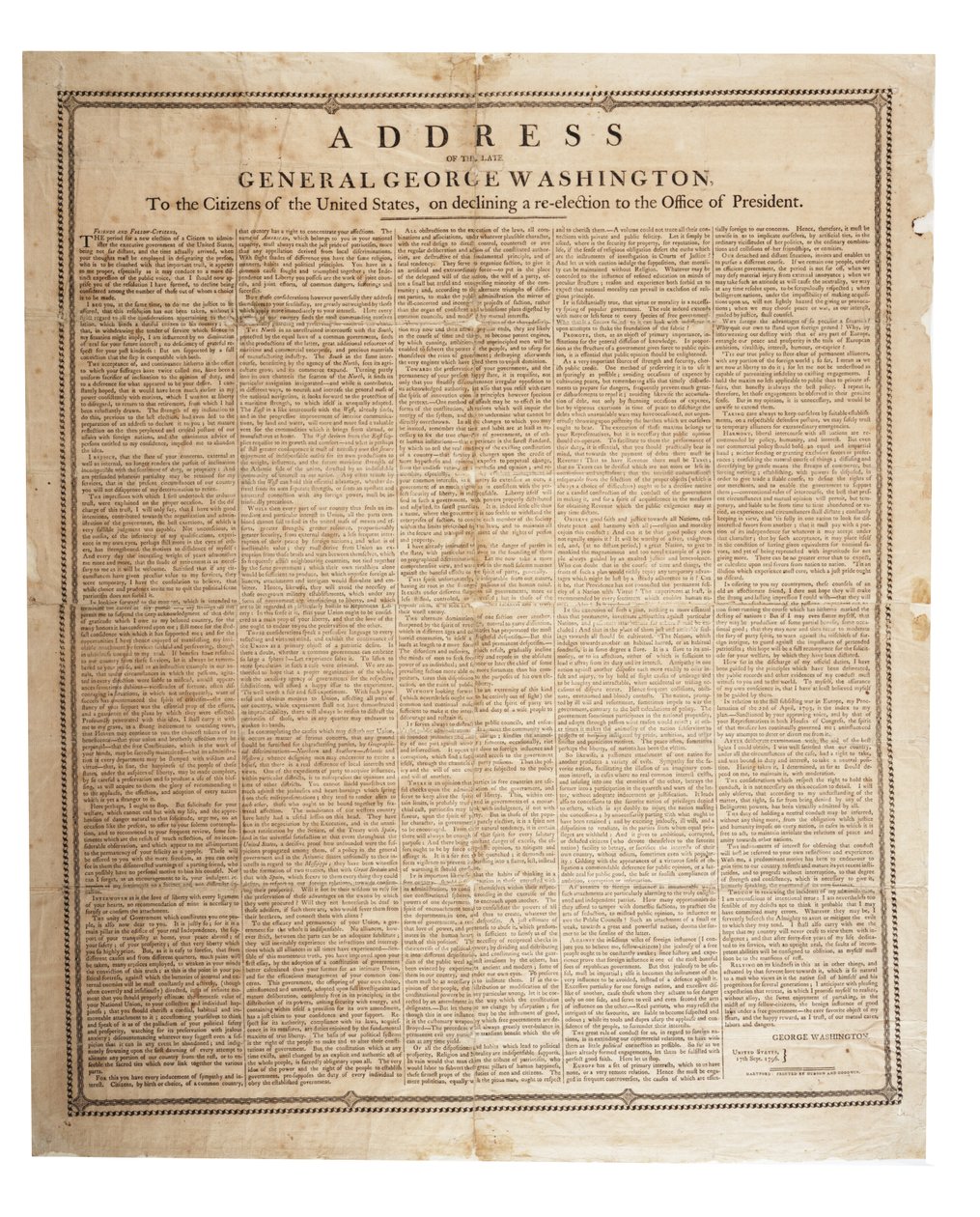 Farewell address of the late General George Washington, 17th September 1796