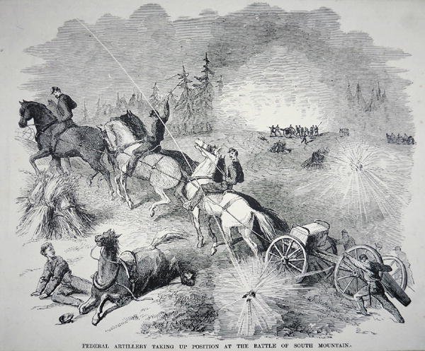 Federal artillery taking up position at the Battle of South Mountain ...